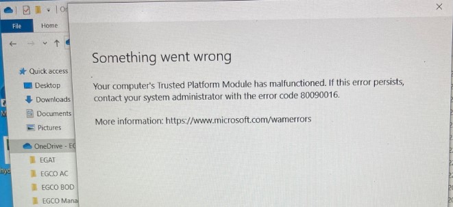 แก้ไข Office 365 Trusted Platform Module error code 80090016 - WINDOWSSIAM